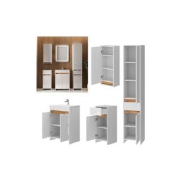 VICCO Badm&ouml;bel-Set Lemgo Wei&szlig; Hochglanz Eiche 60 cm 5 Teile