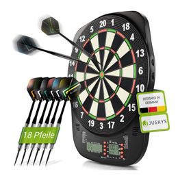 Juskys Elektronische Dartscheibe mit 32 Spielen f&uuml;r bis zu 8 Spieler, LCD-Display & 18 Darts
