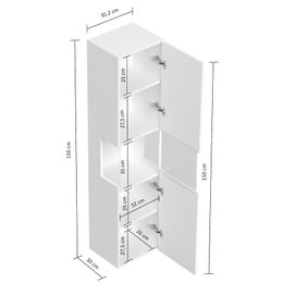 Posseik Badezimmer Hochschrank 150cm Softclose Wandmontage Glaselement wei&szlig; Hgl