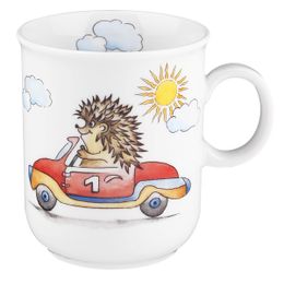 Becher Seltmann Weiden "Compact, Flinke Flitzer", bunt (wei&szlig;, bunt), H:9cm &Oslash;:7,5cm, Porzellan, Trinkgef&auml;&szlig;e, Becher, Becher mit Henkel 0,25 l