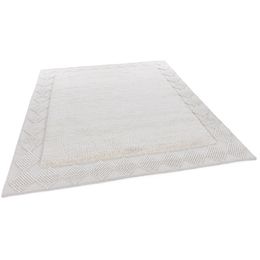 Wollteppich Theko "Bergen - 630", weiß (wollweiß), B:90cm H:5mm L:160cm, Schurwolle, Teppiche, Handweb Teppich, reine Wolle, handgewebt, Scandi Design, mit Bordüre