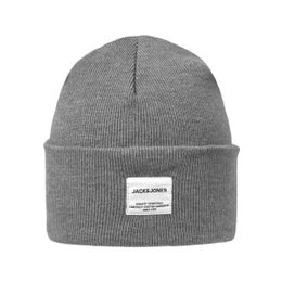 Jack & Jones Beanie JACK & JONES "JACLONG KNIT BEANIE NOOS", Damen, grau (grau melange), Strick, Kunstfaser, unifarben, Mützen Beanie