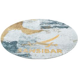 Teppich Sansibar "Keitum 012", gold (goldmulti), H:3mm &Oslash;:160cm, Polyester, Teppiche, Teppich, Flachgewebe, modernes Design, Motiv Sylt & gekreuzte S&auml;bel