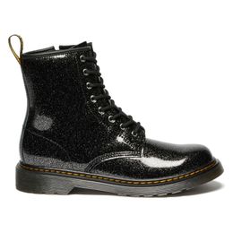 Schnürboots DR. MARTENS "1460 Kinder SOFTY T", Mädchen, Gr. 37, silber (schwarz, silber), Leder, metallic, Schuhe Schnürboots, Kinderstiefel, Freizeitschuh mit Reißverschluss und Anziehlasche