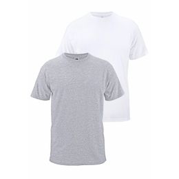 T-Shirt Fruit of the Loom, Herren, Gr. L (52/54), grau (grau, weiß), Single Jersey, Obermaterial weiß: 100% Baumwolle, unifarben, schmal, Rundhals, normaler Saum, Shirts, aus reiner Baumwolle