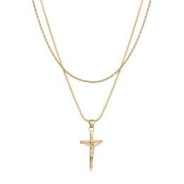 Kuzzoi Halsketten - Halskette Layer Kreuz Kordelkette 925 Silber - Gr. unisize - in Gold - für Damen
