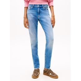 Straight-Jeans Tommy Jeans "LUCY MR SLIM DI5133", Damen, Gr. 28, L&auml;nge 30, blau (denim medium), Denim/Jeans, Obermaterial: 98% Baumwolle, 2% Elasthan, unifarben, slim fit, Jeans Straight-Jeans