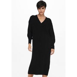 Strickkleid Only "ONLNEW TESSA L/S MIDI V DRESS", Damen, Gr. M, N-Gr, schwarz, Strick, Obermaterial: 100% Polyacryl, unifarben, ca. Mitte Wade, V-Ausschnitt, Kleider Strickkleid, mit tiefem V-Ausschnitt mit breiter Blende