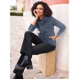 WITT Damen Sweatshirt mit &uuml;berlappenden Rollkragen, rauchblau-bleu-bedruckt, Gr&ouml;&szlig;e 40