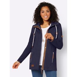 WITT Damen Sweatjacke mit Paspeln aus Leder-Imitat, marine, Gr&ouml;&szlig;e 36