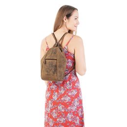 BAGAN Damen Cityrucksack, braun, Leder, Rindsleder, Retro, Rucks&auml;cke, echt Leder