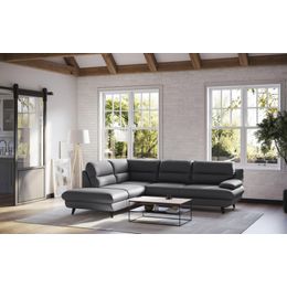 Ecksofa COTTA, B:266cm T:95cmschwarz, GEDECKTES RINDSLEDER, Wohnzimmer, Sofas, "Pike L - Form"
