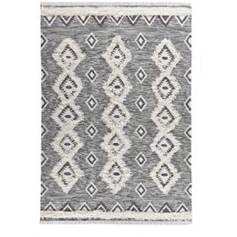Wollteppich Theko, B:120cm H:10mm L:180cm, schwarz, Schurwolle, Teppiche, "Mora - 14019", Handweb Teppich, reine Wolle, handgewebt, Rauten Design,