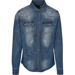 Langarmhemd Brandit "Brandit Herren Riley Denim Shirt", Herren, Gr. S, US-Größen, blau washed, 76% Baumwolle, 22% Polyester, 2% Elasthan, unifarben, normal, Hemden