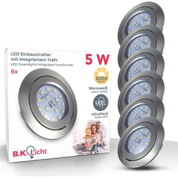 B.K.LICHT LED Einbauleuchte "6er Set Einbaustrahler, Schwenkbare Deckenspots, flache Spots", 6, &Oslash; 8,2cm H: 3cm, silber, Leuchten, 3.000K, 400Lm,