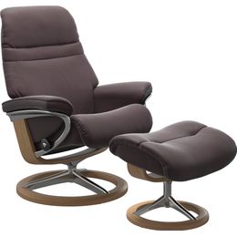 Relaxsessel stressless, B:83cm H:105cm T:74cm, rot, Wohnzimmer, Sessel, "Sunrise", mit Signature Base, Größe M, Gestell Eiche, in 2 Bezugsqualitäten
