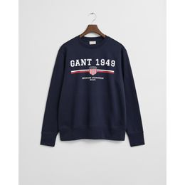 Gant Herren Sweatshirt "GRAPHIC C-NECK SWEAT"evening blau, Gr. L, unifarben, Sweatware, Obermaterial: 80% Baumwolle, 20% Polyester, Sweatshirts, Mit