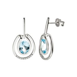 Jobo Damen Paar Ohrh&auml;nger "Ohrringe Wei&szlig;goldohrringe 24 mm", SI = kleine Einschl&uuml;sse, Diamanten Wei&szlig;gold 585hellblau, blau, Diamanten, Wei&szlig;gold 585,