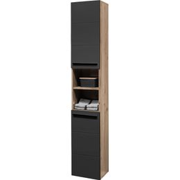 Hochschrank BASIC BY BALCULINA "Vista BxHxT 34x190x31 cm", schwarz matt, viking oak, B:34cm H:190cm T:31cm, Schränke