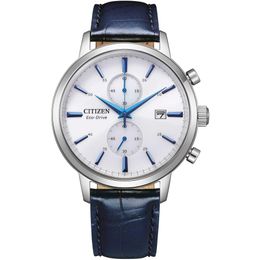 Citizen Herren Chronograph, blau, Armbanduhren, Armbanduhr, Herrenuhr, Solar, Stoppfunktion, Lederarmband