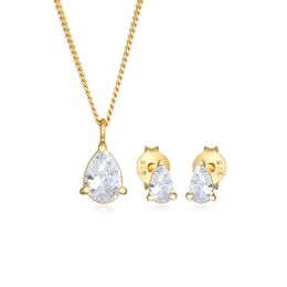 Elli Damen Schmuckset "Kette Ohrstecker Tropfen Zirkonia Set 925 Silber", onesize,mit Stein, gold, Silber 925 (Sterlingsilber), Schmuck_Sets