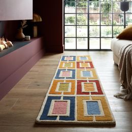 Wollteppich FLAIR RUGS, B:80cm H:10mm L:150cm, bunt, Wolle, Teppiche, "Retro Blocks mit Hoch-Tief-Effekt", handgeschnitzter Wollteppich,Wohnzimmer,