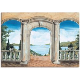 Leinwandbild Artland, B:100cm H:70cm T:1,8cm, beige, Leinwand, Wohnzimmer, Bilder, "griechische Terrasse", auf Holzrahmen gespannt