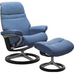 Relaxsessel stressless, B:83cm H:105cm T:74cm, blau, Wohnzimmer, Sessel, "Sunrise", mit Signature Base, Größe M, Gestell Schwarz, in 2