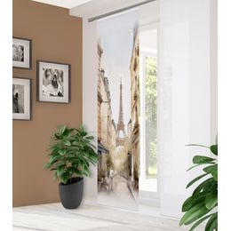 Schiebegardine HOME IN GREEN, B:60cm H:245cm, beige, Polyester, Wohnzimmer, Gardinen, "FRANCQ", Bambusoptik, recycelt, Digitaldruck