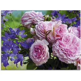 Glasbild Artland, B:80cm H:60cm, pink, Glas, K&uuml;che, Bilder, "Rosen und Glockenblumen", in verschiedenen Gr&ouml;&szlig;en