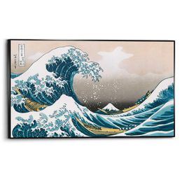 Wandbild Reinders, B:118cm H:70cm T:3,7cm, blau, Wohnzimmer, Bilder, "Hokusai Gro&szlig;e Welle", Home Office - Blau - MDF - Ber&uuml;hmte K&uuml;nstler - 118x70 cm