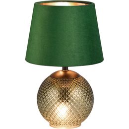 Schreibtischlampe "JONNA, Tischlampe mit beleuchtetem Glasfuß und Samt Schirm exkl 2xE14", 2, Ø 18cm H: 29cm, 1 Stk., grün, REALITY LEUCHTEN,