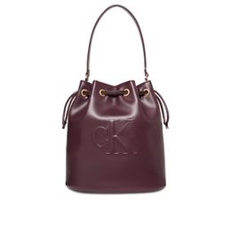 Calvin Klein Damen Beuteltasche "RAISED CK LARGE BUCKET BAG", braun, Lederimitat, unifarben, Taschen, Henkeltasche, Damen Handtasche mit gro&szlig;em