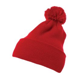Flexfit Damen Beanie "Flexfit Cuffed Pom Pom Knit Beanie"rot, Kunstfaser, M&uuml;tzen