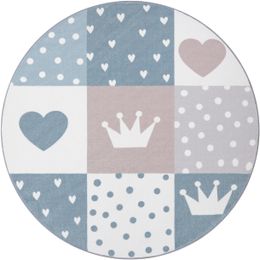 Kinderteppich Paco Home, B:120cm H:12mm L:120cm &Oslash;:120cm, beige, Polyester, Teppiche, "Eliz 391", Kurzflor, Spielteppich, Patchwork-Muster, Motiv