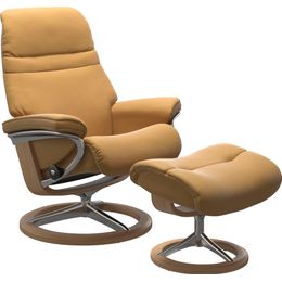 Relaxsessel stressless, B:92cm H:105cm T:80cm, gelb, Wohnzimmer, Sessel, "Sunrise", mit Signature Base, Größe L, Gestell Eiche, in 2 Lederqualitäten