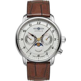 Zeppelin Kinder Quarzuhr "Friedrichshafen Moonphase", braun, Armbanduhren, Armbanduhr, Herrenuhr, Made in Germany, analog, Wochentag, Mondphase