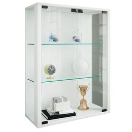 Wandregal Vcm, B:60cm H:80cm T:25cm, weiß, Wohnzimmer, Regale, "Wandvitrine Hängevitrine Glasvitrine Glas Udina"