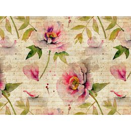 Livingwalls LIVING WALLS Fototapete "The Wall", B/L: 4mm x 3mm, Rollen:, beige, Tapeten, Fototapete Vintage Tapete Blume Tapeten Wohnzimmer Design Kinderzimmer