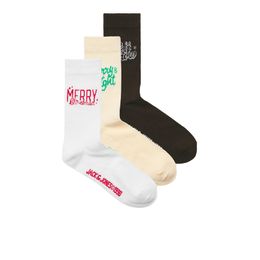 Jack & Jones Freizeitsocken JACK & JONES "JACMERRY TENNIS SOCKS 3 PACK", Damen, buttercream pack:wei&szlig;, delicioso, Baumwollmischung, bedruckt, normal, Socken