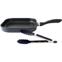 ELO Grillpfanne "Alucast", Ø 28cm, schwarz, Pfannen, 28x28 cm, ELODUR Select Versiegelung, Induktion, inkl. Servierzange