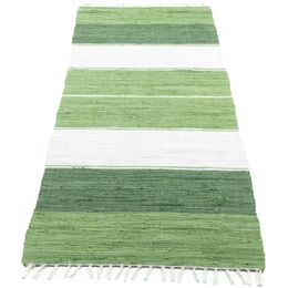 Teppich Theko, B:90cm H:5mm L:160cm, gr&uuml;n, Baumwolle, Wohnzimmer, Teppiche, "Stripe Cotton, handgewebt", Flachgewebe, gestreift, reine Baumwolle, mit