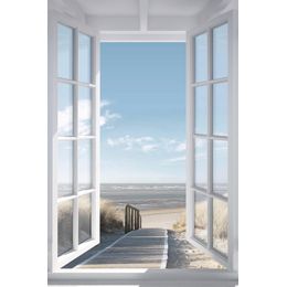 Deco-Panel Reinders, B:60cm H:90cm, blau, Hartfaserplatte, MDF, Bilder, "Fenster zur Nordsee"
