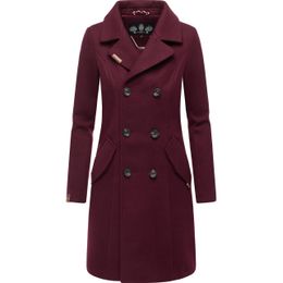 Kurzmantel Marikoo "Nanakoo", Damen, Gr. S (36), rot (weinrot), Oberstoff: 90% Polyacryl, 8% Viskose, 2% Elasthan; Futter: 100% Polyester; &Auml;rmelfutter: 100% Polyester, figurumspielend ca. Mitte Oberschenkel, &Auml;rmel ohne &Auml;rmelschlitz normaler Saum, M&auml;ntel Kurzmantel, edler Damen Trenchcoat in Wollmantel-Optik