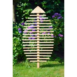 Rankhilfe Dobar, B:84cm H:160cm T:6,5cmnatur, Massivholz, Metall, Rankhilfen, "Design Rankhilfe in Blattform "Fagus"", 84 x 6,5 x 160 cm, Gewicht: