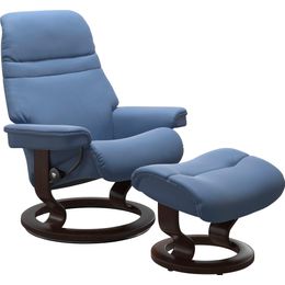 Relaxsessel stressless, B:79cm H:103cm T:73cm, blau, Wohnzimmer, Sessel, "Sunrise", mit Classic Base, Größe M, Gestell Braun, in 2 Bezugsqualitäten