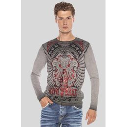 Cipo & Baxx CIPO & BAXX Damen T-Shirt "Sweatshirts", grau, Gr. S, bedruckt, 95% Baumwolle, 5% Elasthan, Shirts, mit Print und Glanzdruck