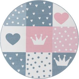 Kinderteppich Paco Home, B:120cm H:12mm L:120cm &Oslash;:120cm, pink, Polyester, Teppiche, "Eliz 391", Kurzflor, Spielteppich, Patchwork-Muster, Motiv
