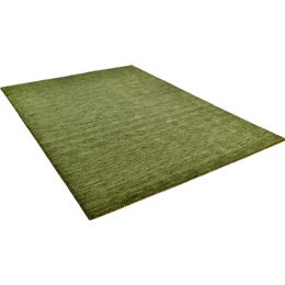 Wollteppich Theko, B:70cm H:17mm L:140cm, gr&uuml;n, Schurwolle, Teppiche, "Haltu Uni", Handweb Teppich, reine Wolle, Uni-Farben, meliert, handgewebt