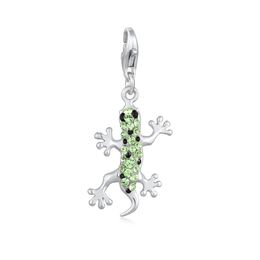 Charm-Einhänger NENALINA "Anhänger Gecko 925 Silber, mit Kristallen von Swarovski", silber, Charms, Damen, mit Steinen, Silber 925 (Sterlingsilber)